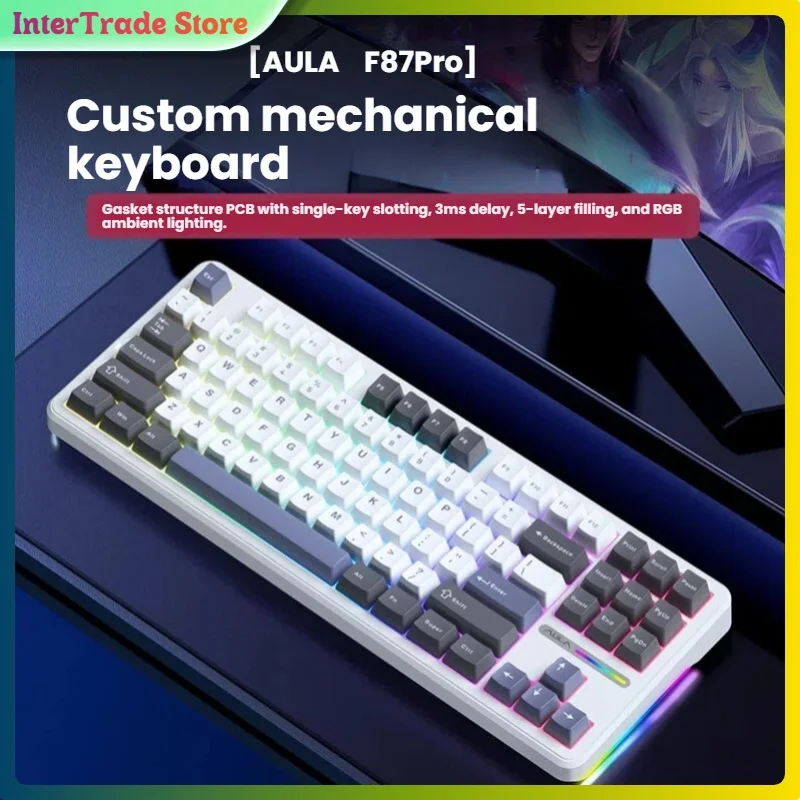 AULA F87 Pro 87 Key Mechanical Keyboard 2.4G USB Bluetooth Tri Mode ...