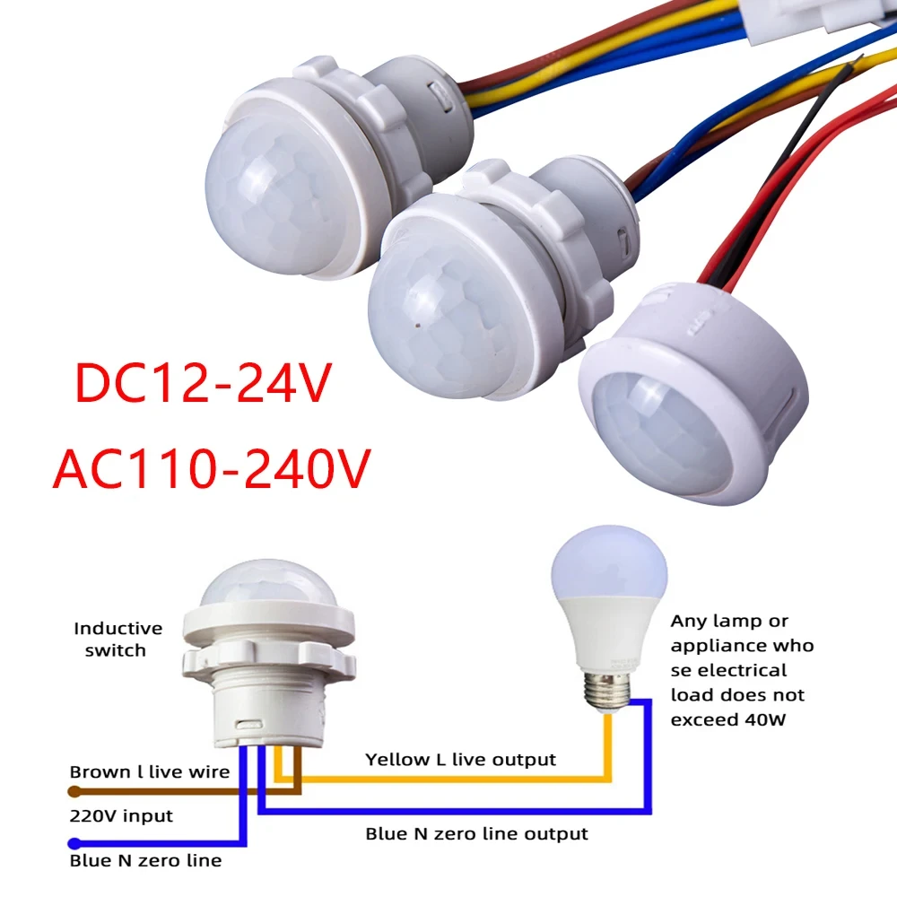 DC-12V-24V-AC110-240V-LED-PIR-No-Adjustable-Delay-Human-Body-Infrared ...