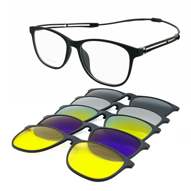 All Season One Optical Frame with 5 Clip on Removable Sunglasses Lenses ...