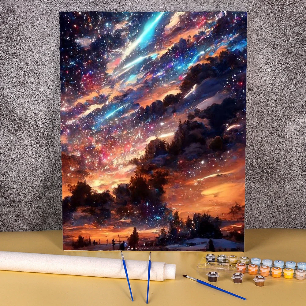 Abstract Painting By Number Complete Kit Sky Starry Landscape Picture ...