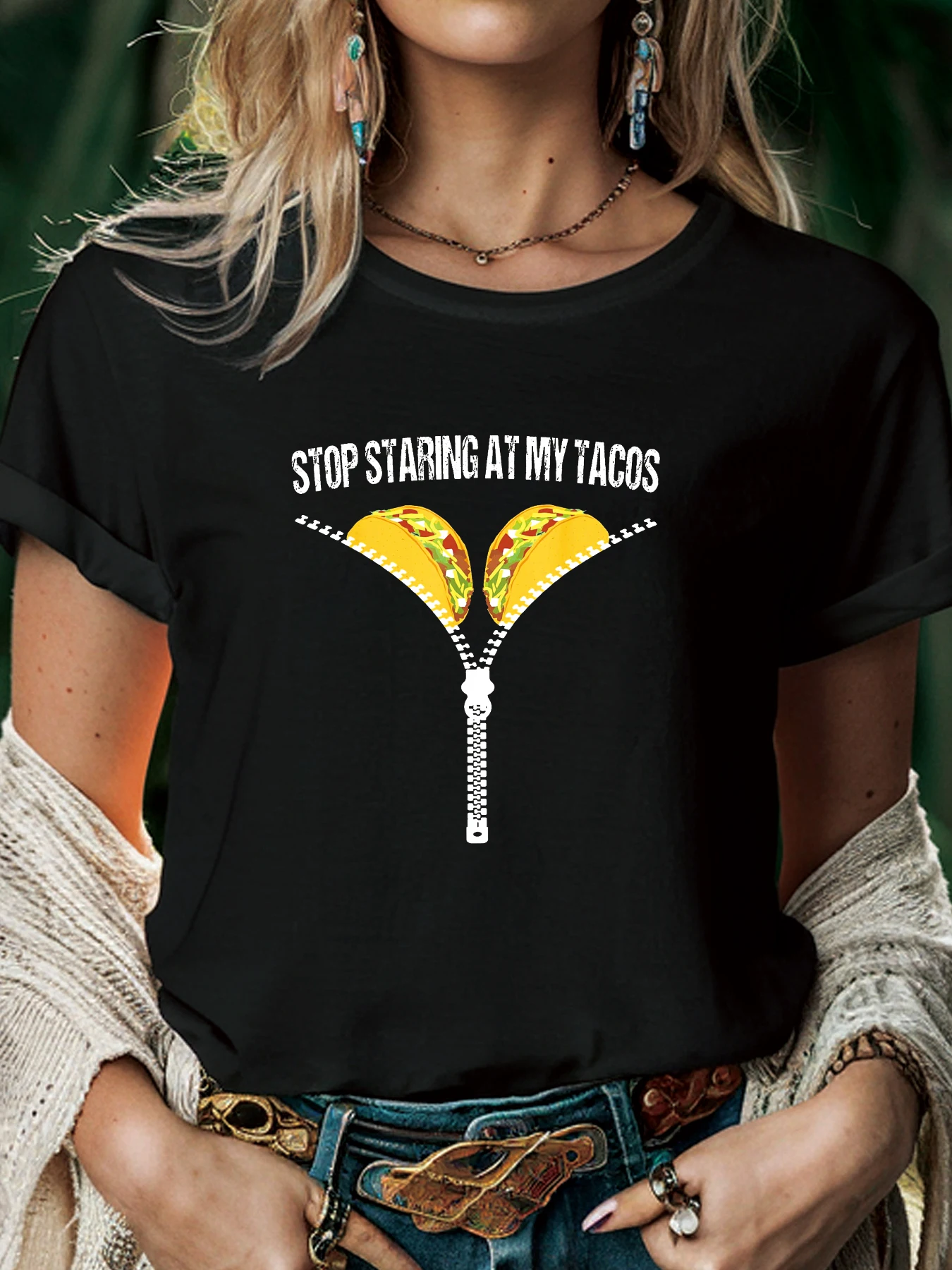 Don-t-stare-at-my-tacos-Women-s-summer-fashion-short-sleeved-T-shirt ...