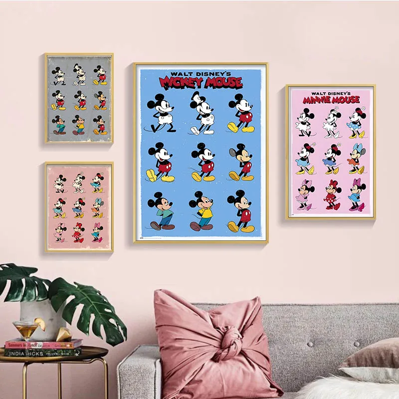 Disney-Mickey-Mouse-Canvas-Painting-Vintage-Comic-Figure-Evolution ...