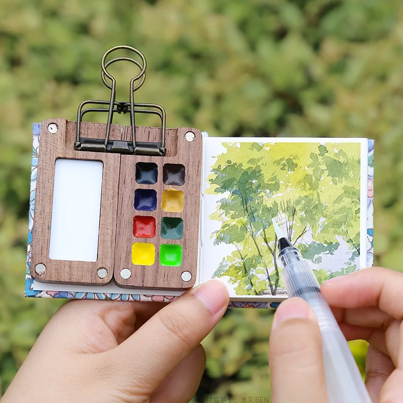8-15-Grid-Portable-Sketchbook-Palette-Mini-Walnut-Wood-Color-Palette ...