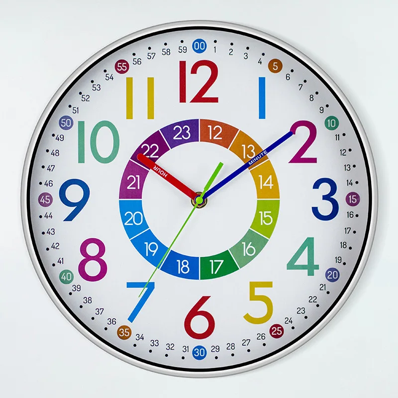 12-inch-Non-Ticking-Wall-Clock-Children-Classrooms-Teaching-Clock ...