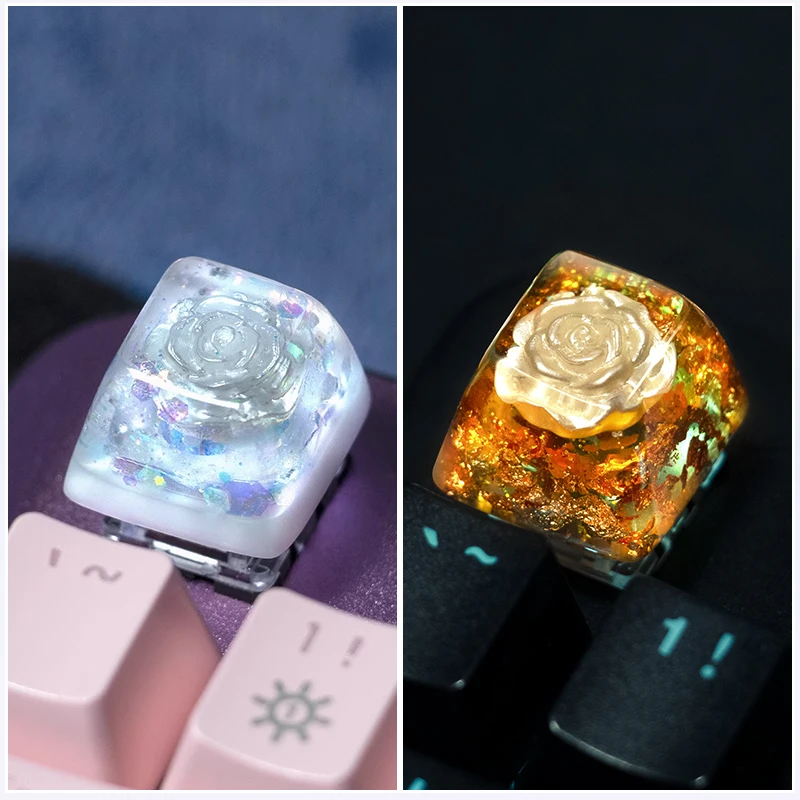 Personality-Artisan-Resin-Rose-Keycaps-White-gold-ESC-Key-DIY-1u ...