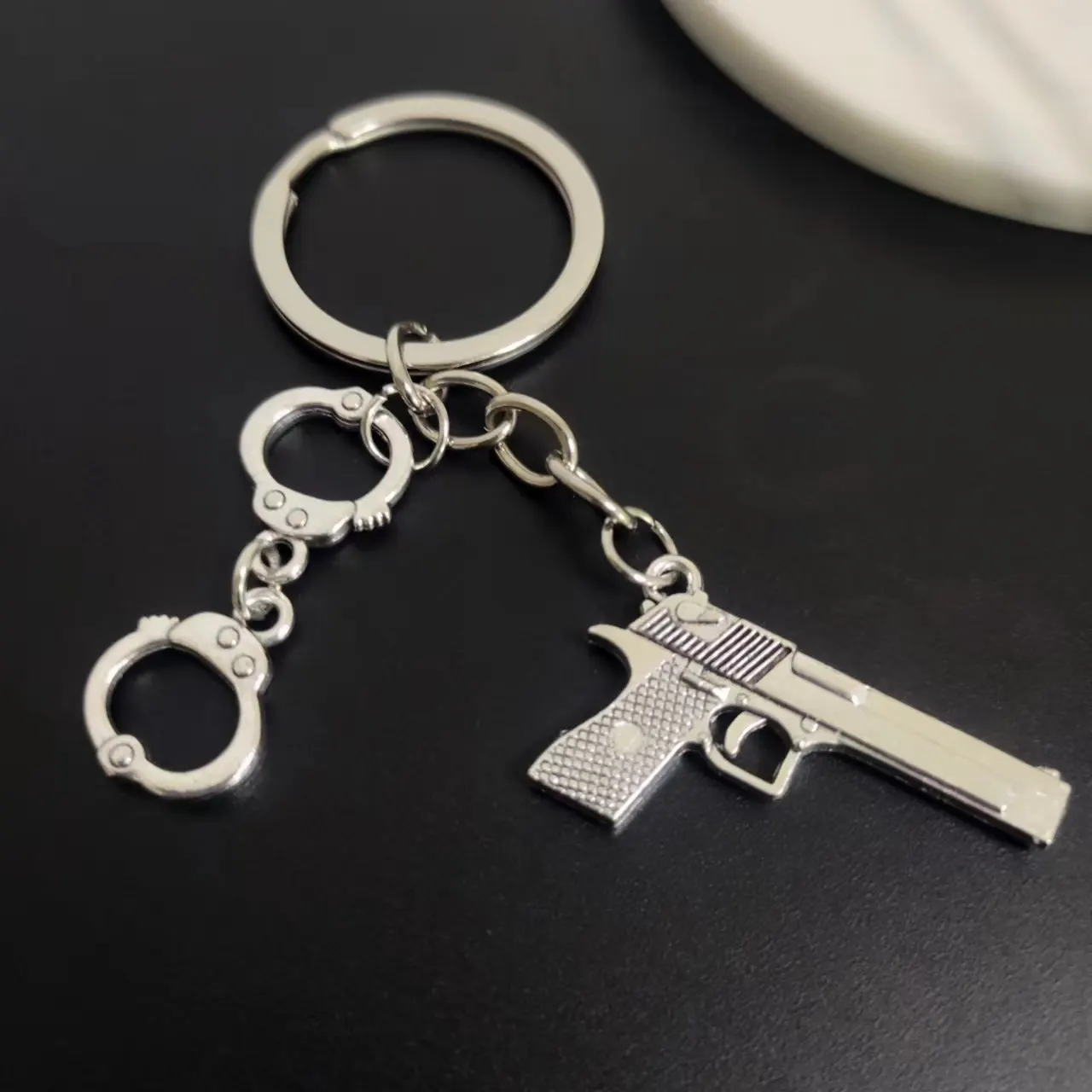 Handcuffs Gun Silver Color Car Key Chains, keyring,Silver Color, Women ...