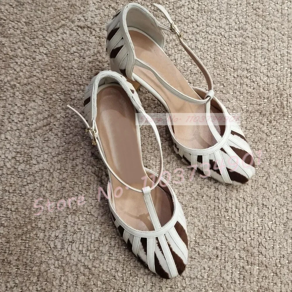 Striped Round Toe Leopard Block Heel Sandals Women Mixed Colors High ...