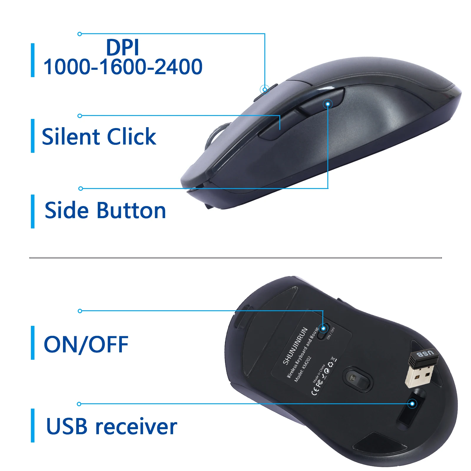 Generic 2.4g Wireless Mouse Rechargeable 2400 Dpi Ergonomic Portable ...