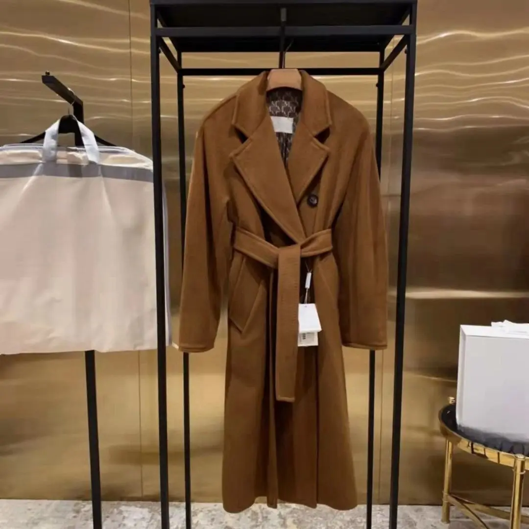 High-end Winter Cashmere Coat Women Camel Color Long Black Wool Coat ...