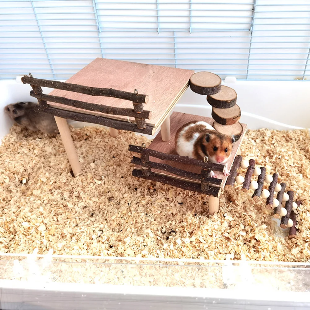 Hamster-Platform-With-Rotatable-Angle-Climbing-Ladder-Fence-Handmade ...