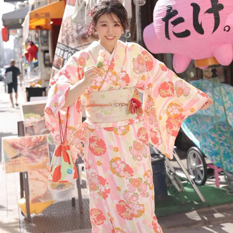 Kimono Yukata tradicional japonés con Obi Vintage para mujer, vestido ...