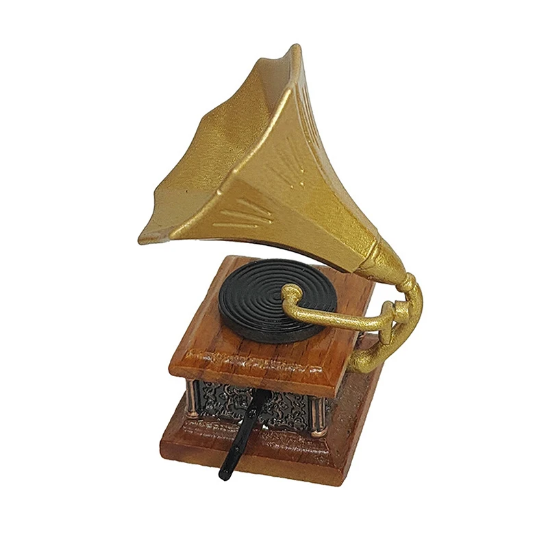 1-12-Dollhouse-Miniature-Retro-Gramophone-Mini-Alloy-Phonograph-Record ...