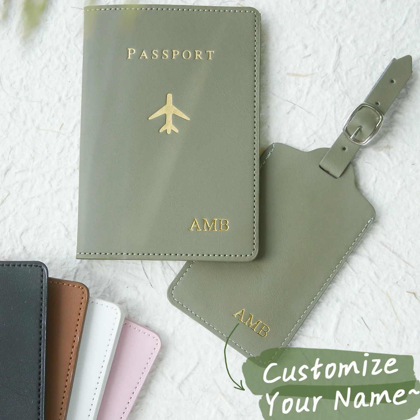 Custom Hot Stamping Name Passport Holder & Luggage Tag Customized Gold ...