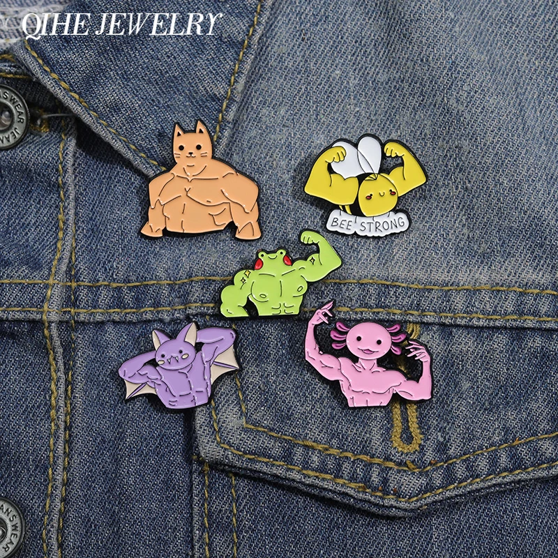 Fitness-Muscle-Exercise-Brooch-Enamel-Pin-Custom-Frog-Salamander-Bat ...