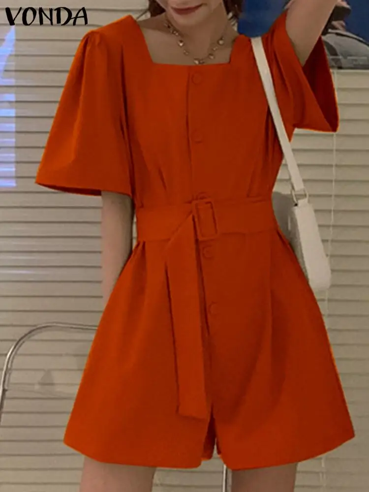 VONDA-Macac-o-feminino-casual-de-manga-curta-com-gola-quadrada-macac-o ...