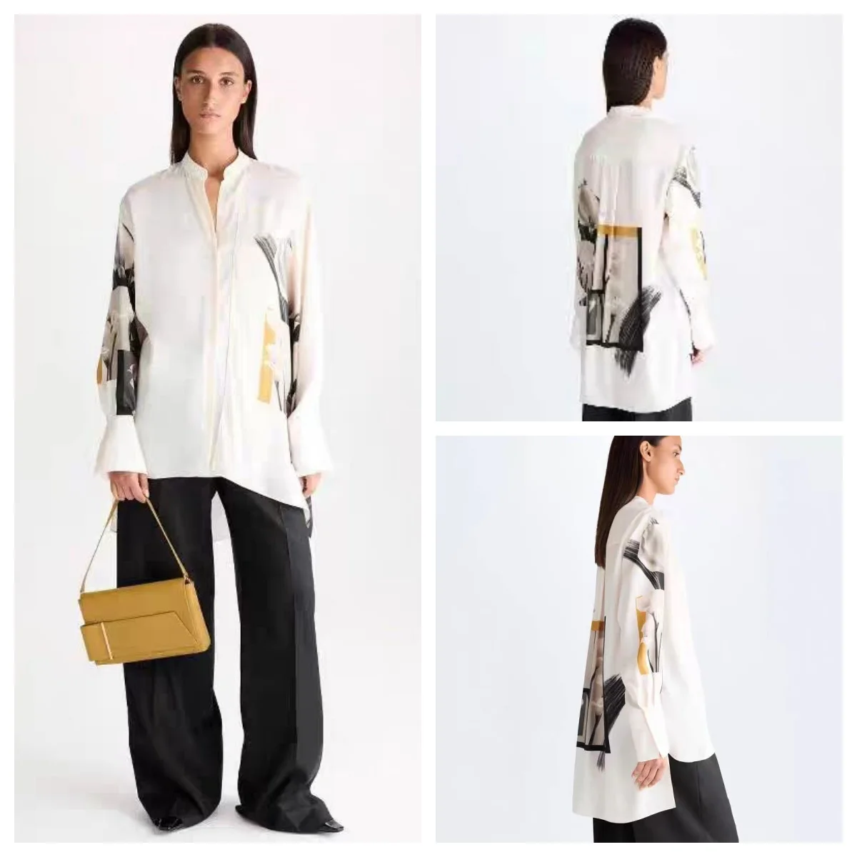 Spanish-foreign-trade-new-art-print-irregular-small-stand-collar-long ...