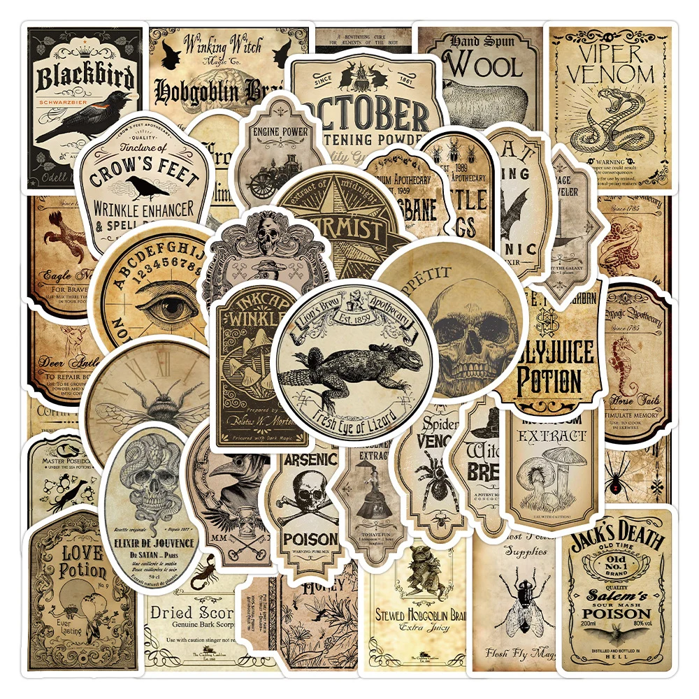 10-30-50pcs-Halloween-Vintage-Horror-Gothic-Witch-Potion-Label-Stickers ...