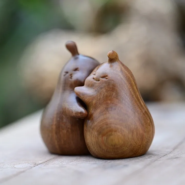 Cute Wooden Carvings Never Separate Figurine Valentine's Day Gifts ...