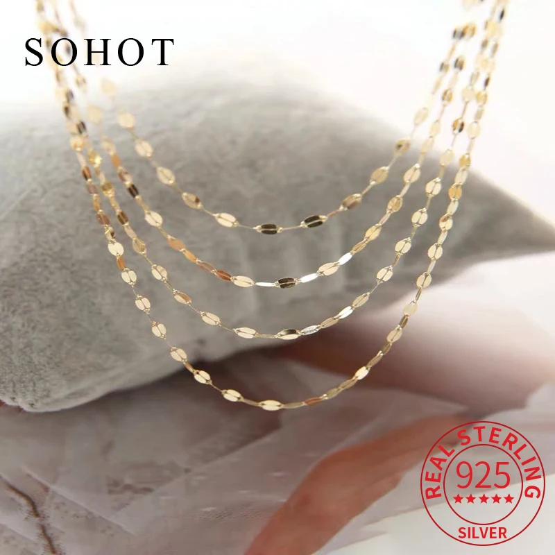 Real-925-Sterling-Silver-Minimalist-14K-Gold-Chains-Necklaces-for-Women ...