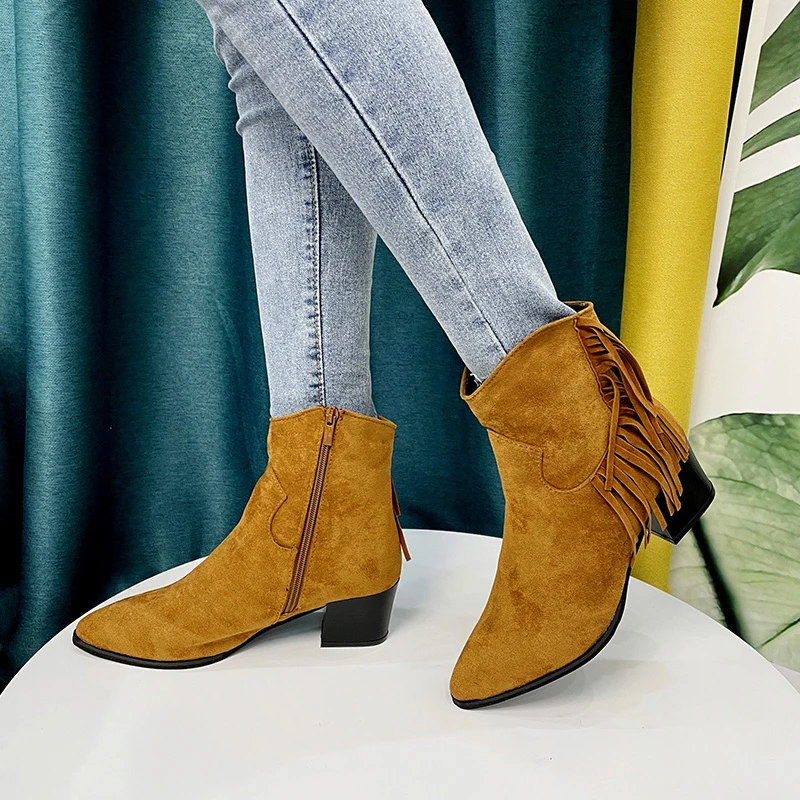 2022 new fashion ankle boots elegant tassel sheep Suede Western boots ...