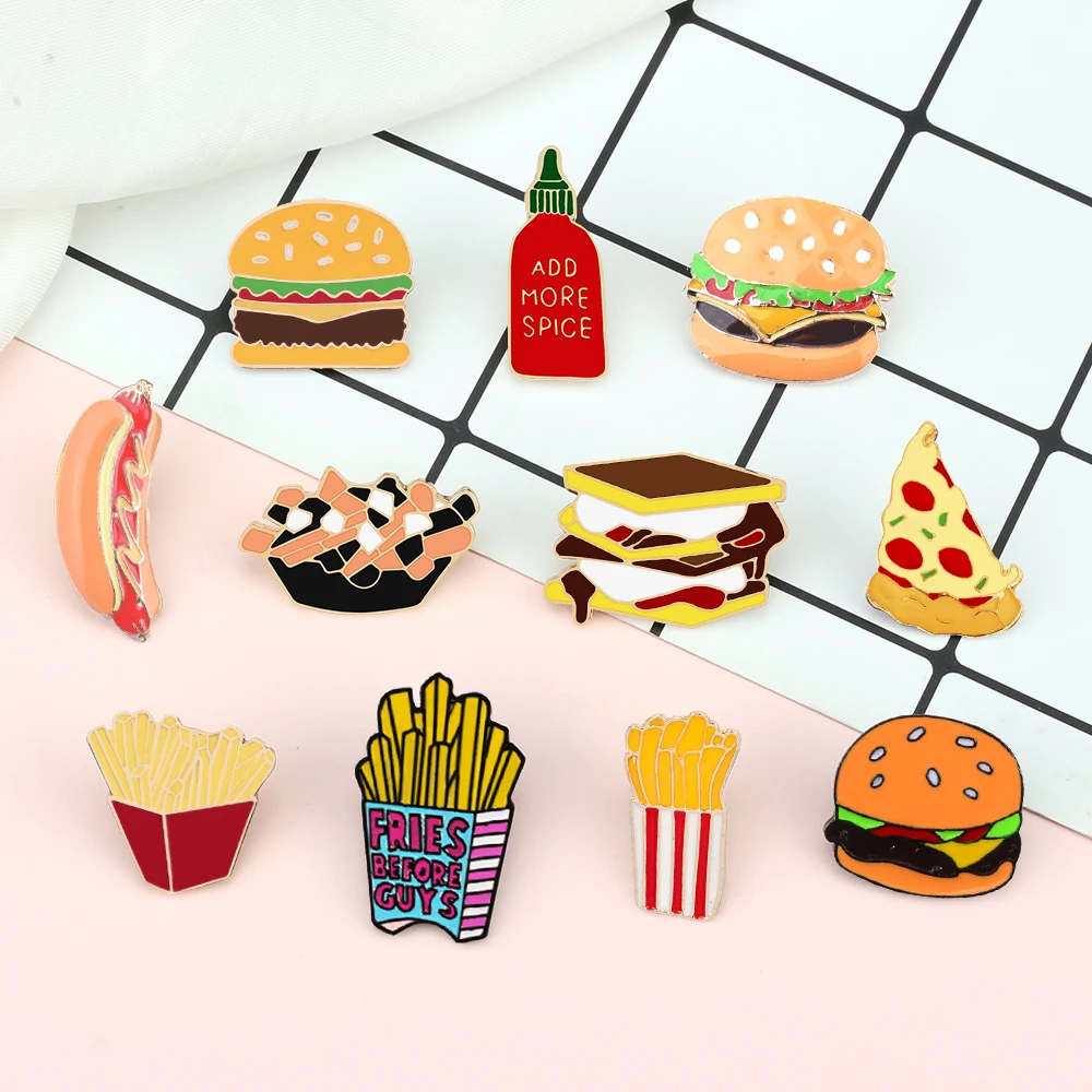 Cartoon-Cute-Foods-Brooch-French-fries-Hamburger-Pizza-Enamel-Badge ...