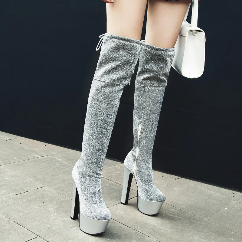 High Silver Platform Boots | Silver Thigh High Boots | Women's Long ...