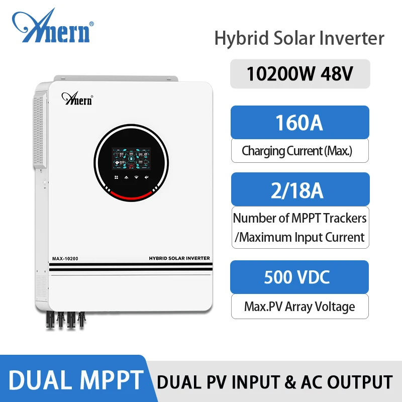 ANERN Solar Inverter Hybrid 48v 10.2KW 8.2KW Off Grid Tie Inverter 180A MPPT Charger 240v Max PV ...