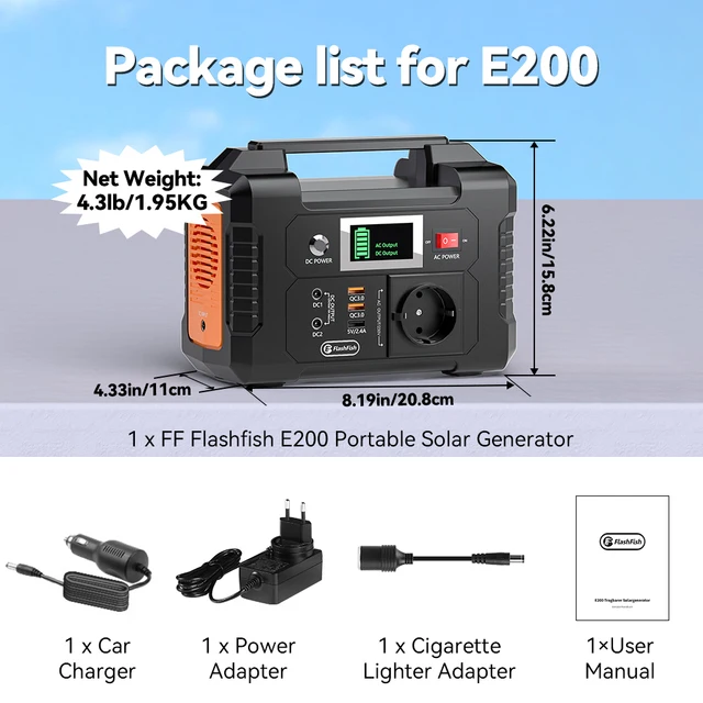 FF Flashfish 230V AC 200W Portable Power Station 151WH Solar Generator ...