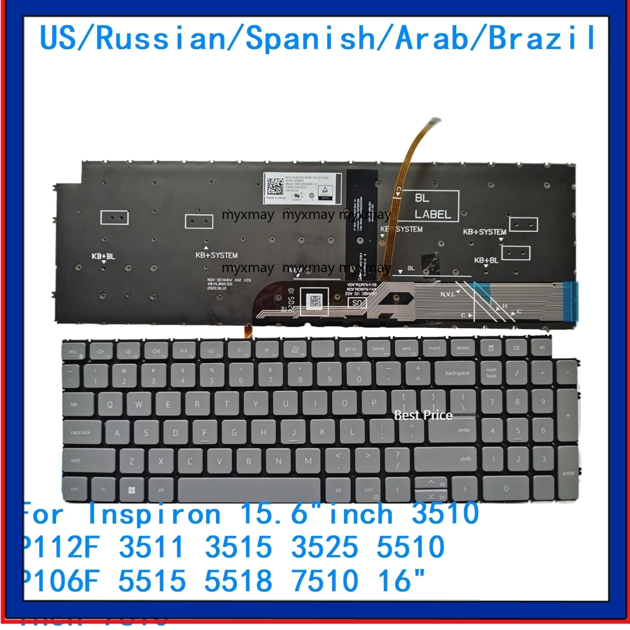 US RU SP AR BR Backlit Keyboard For Dell Inspiron 15.6"inch 3510 P112F ...
