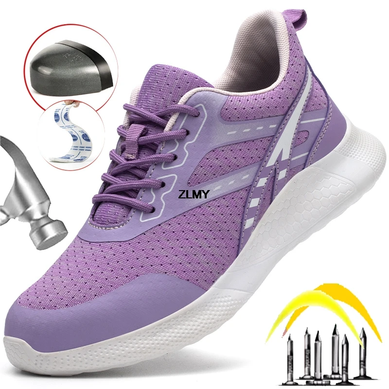 ZLMY New Women Safety Shoes Steel Toe Sneaker Lightweight Work Shoes ...