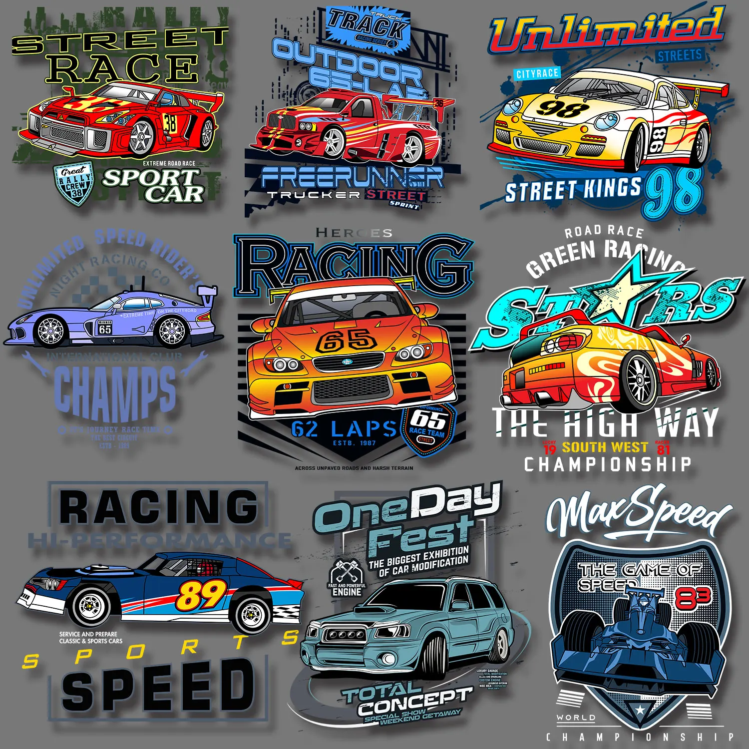 Sports Car Track Muscle Car Born to Speed Retro Style Iron Sticker for ...