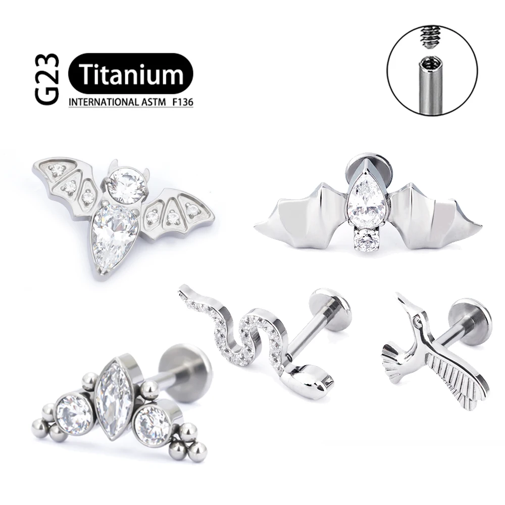 G23-Titanium-Bat-Stud-Ear-Tragus-Cartilage-Earrings-16G-Ball-Labret-Lip ...