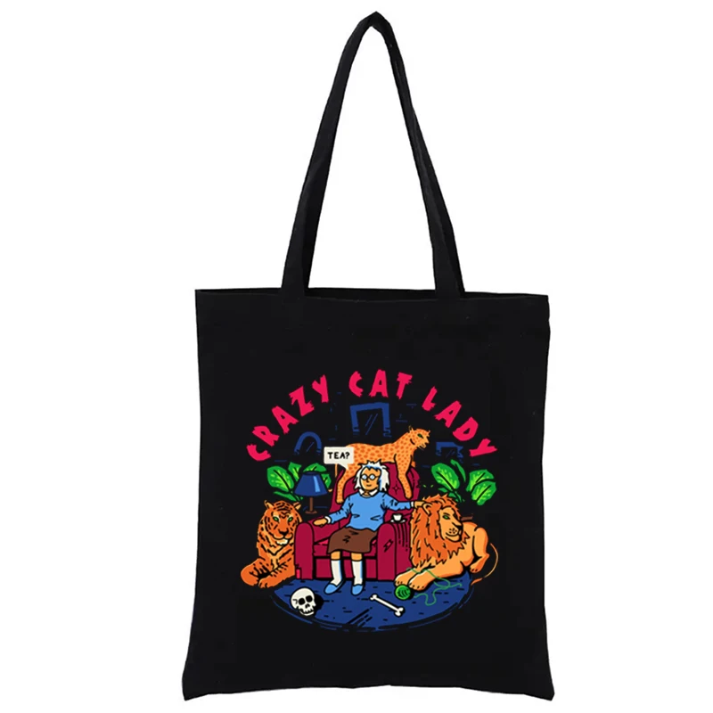 Crazy-Cat-Lady-Print-Shopping-Bag-Woven-Tote-Bags-Aesthetic-Women-s ...