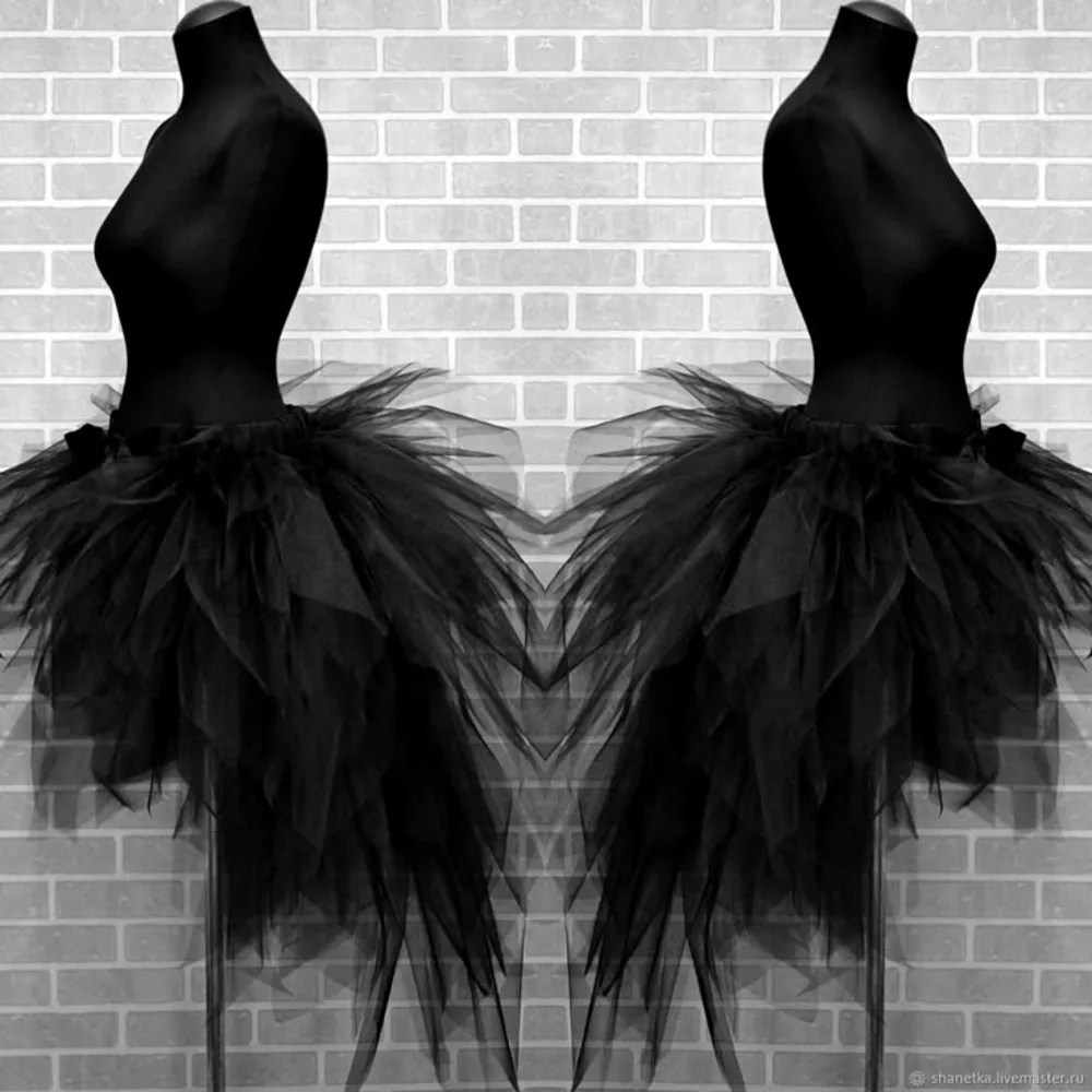 Real Image Gothic Black Ruffles Ruched Short Tutu Tulle Skirts Girls ...