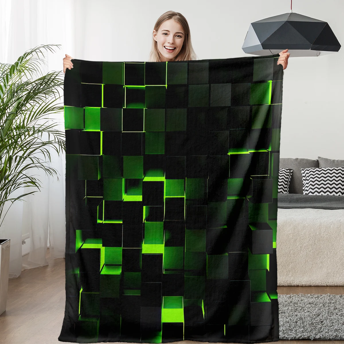 BlessLiving-Three-dimensional-Blocks-Design-Flannel-Throw-Blanket ...