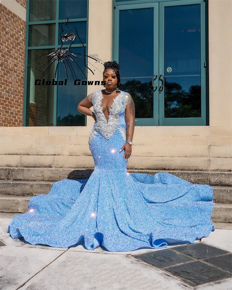 Light Blue And Black Prom Dresses