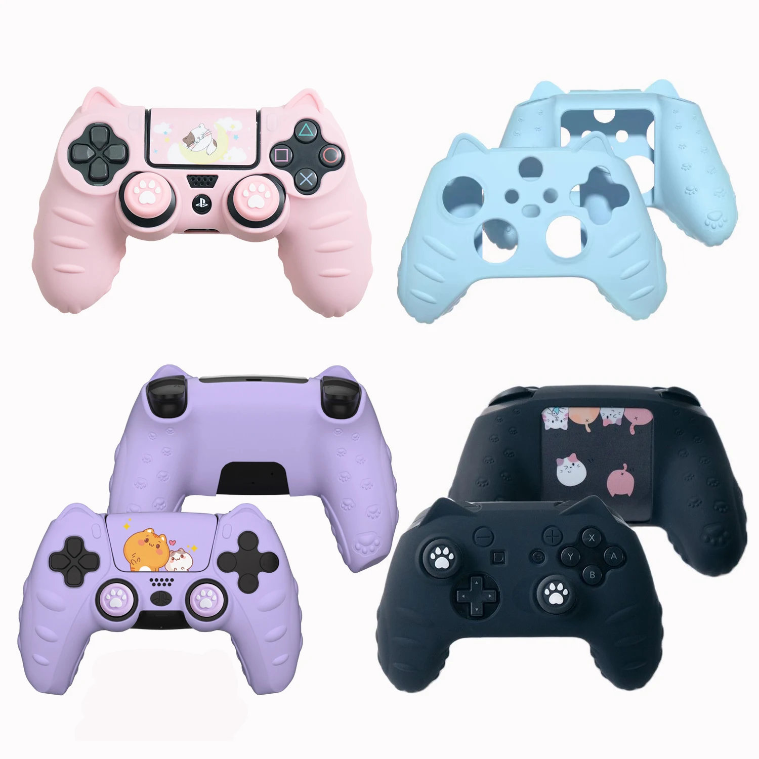 Funda de silicona suave con forma de pata de gato para Sony PS5, PS4 ...