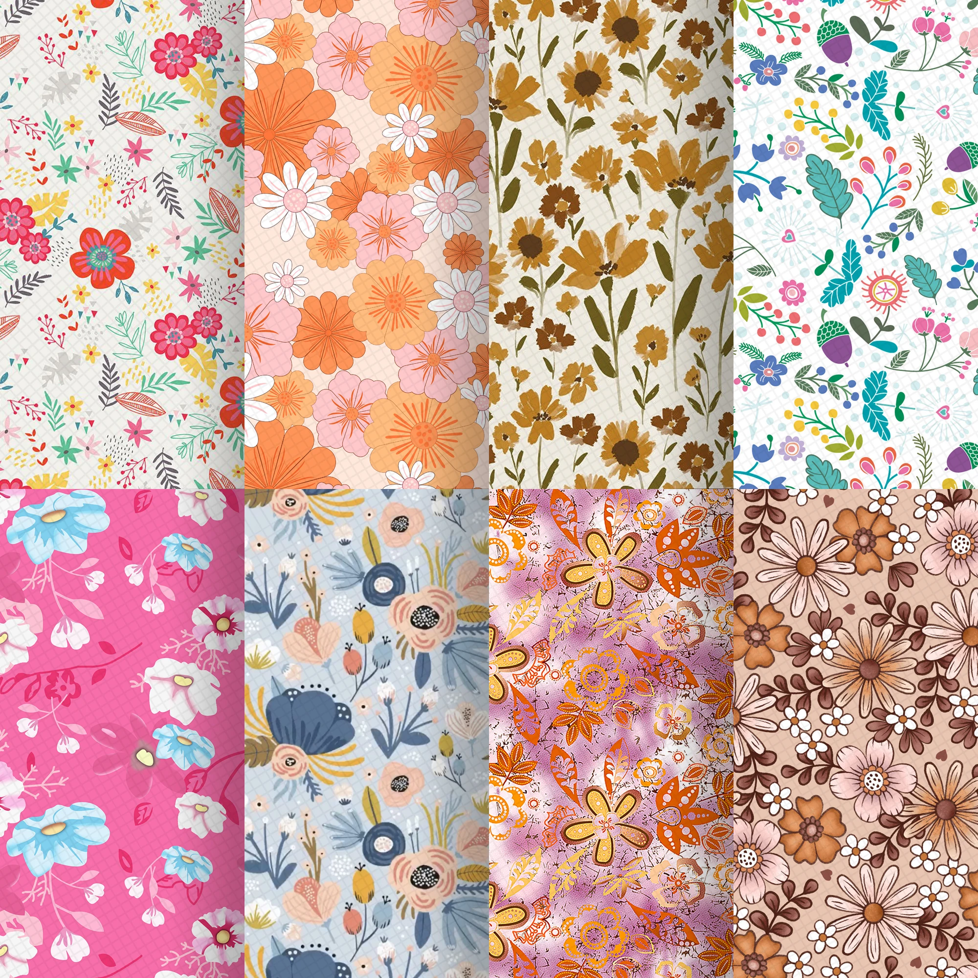 Flower-Printed-Synthetic-Leather-Lychee-Grain-Faux-Leather-Sheet-For ...