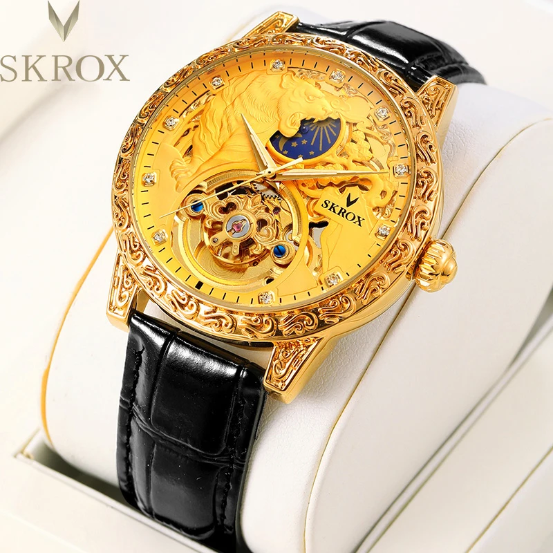 SKROX-Original-High-Quality-LuxuryGold-Tiger-Moon-Phase-Tourbillon ...