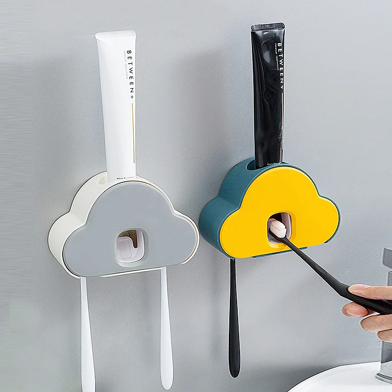 Cloud-Toothpaste-Squeezer-Hand-Free-Toothpaste-Dispenser-with-Toothbrush-Holder-Wall-Mounted ...