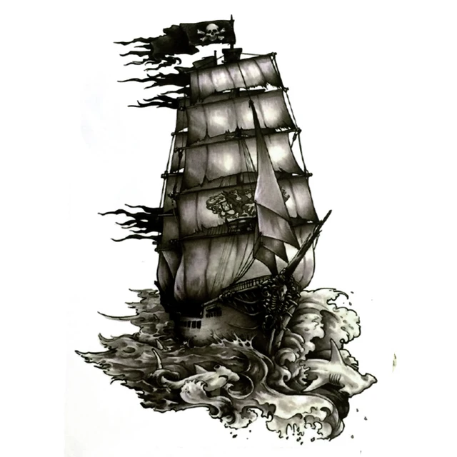 Piratenschip Mouw Tattoo Kompas Leeuw Tijdelijke Tatoeages Mouw Voor