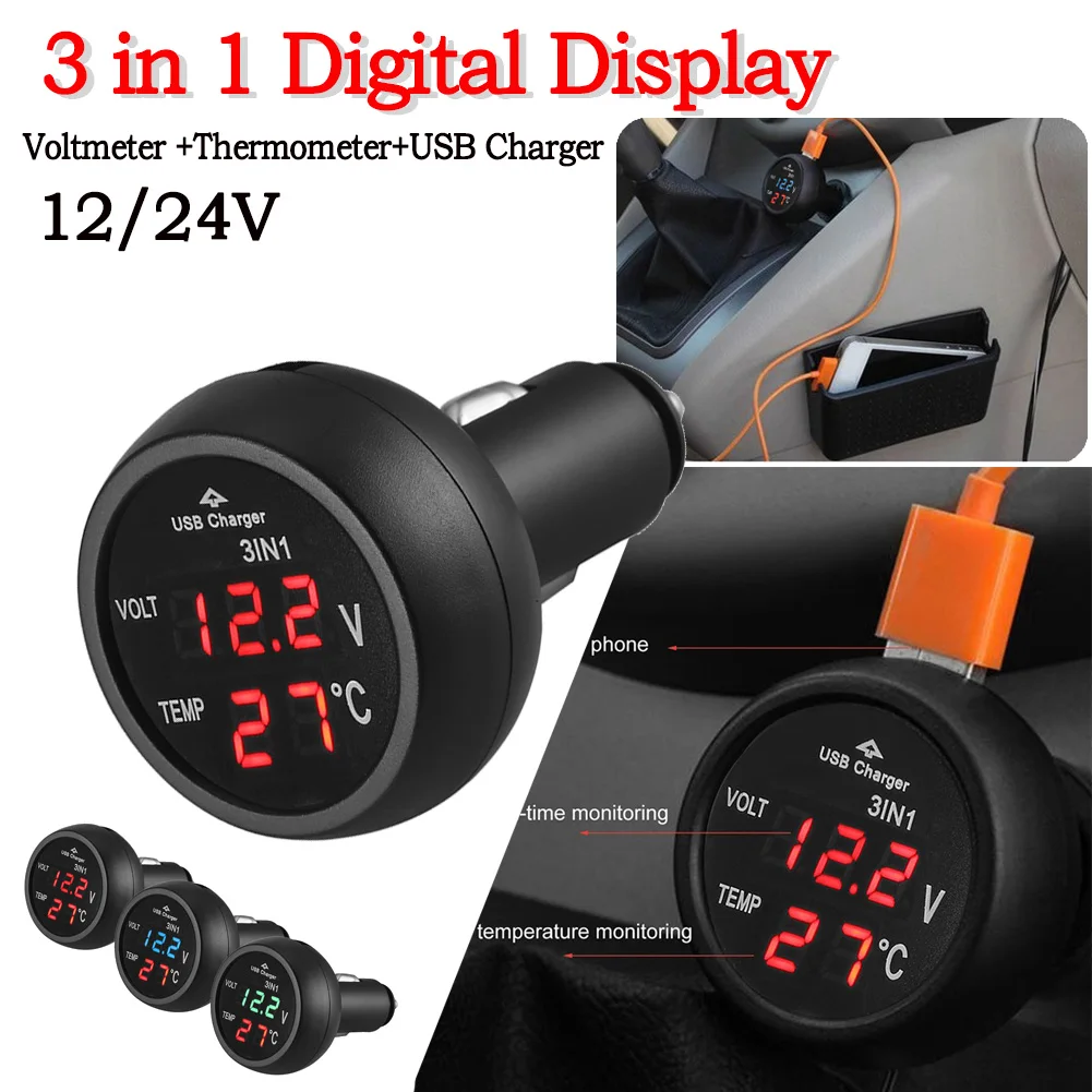3-in-1-12-24V-Car-Volt-Meter-Auto-Digital-LED-Car-Voltmeter-Thermometer ...