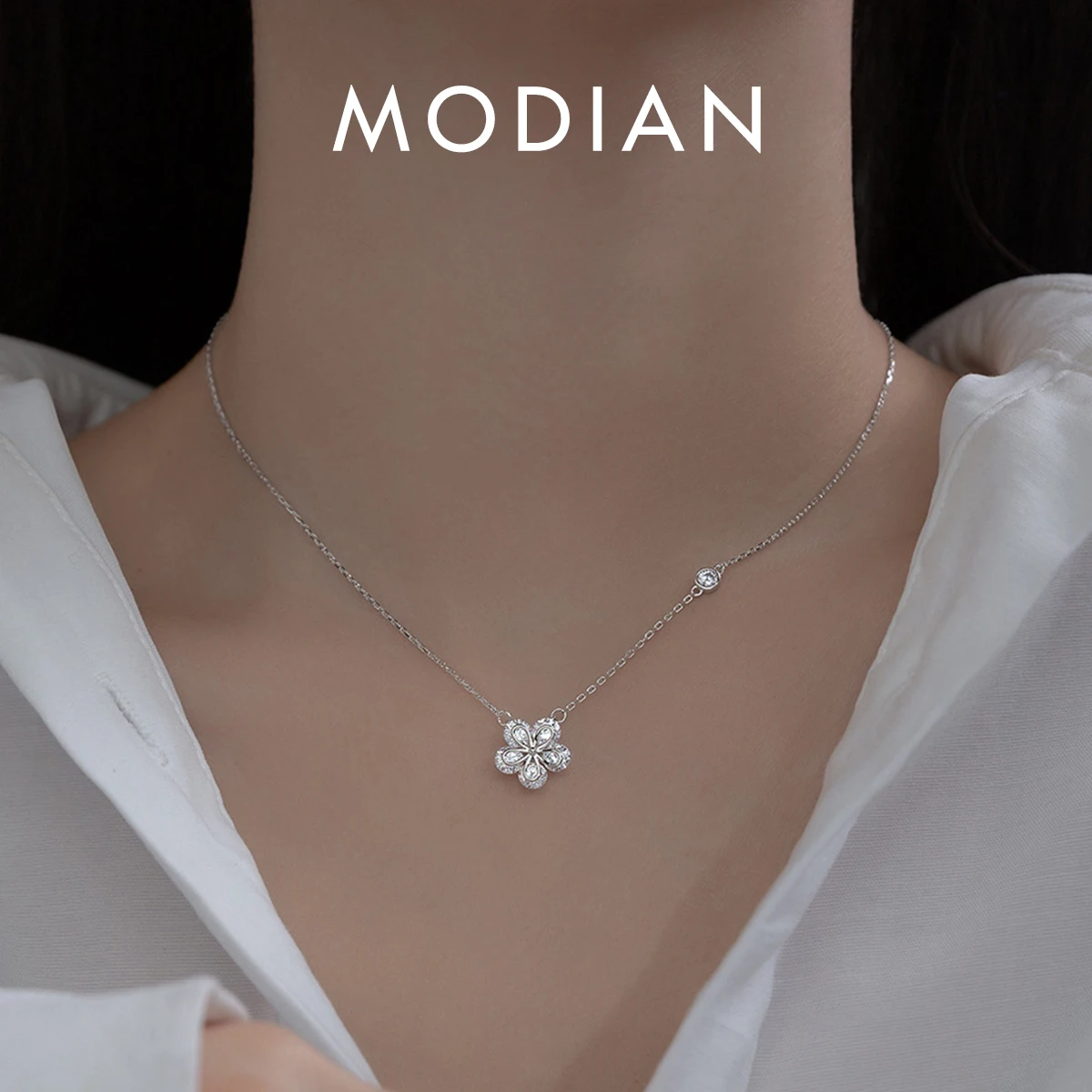 MODIAN-925-Sterling-Silver-Charming-Flower-CZ-Pendant-Necklace-Luxury-Neck-Chain-for-Women ...