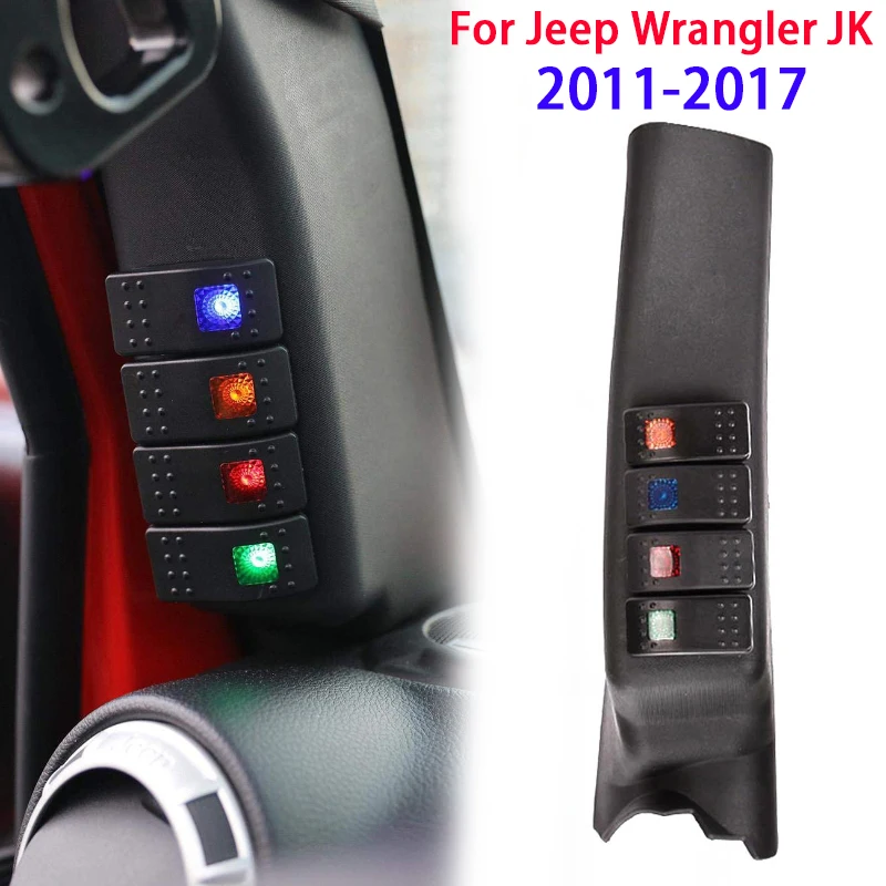 A-Pillar-Switch-Pod-Panel-4-Rocker-Switches-for-Jeep-Wrangler-JK-2011 ...