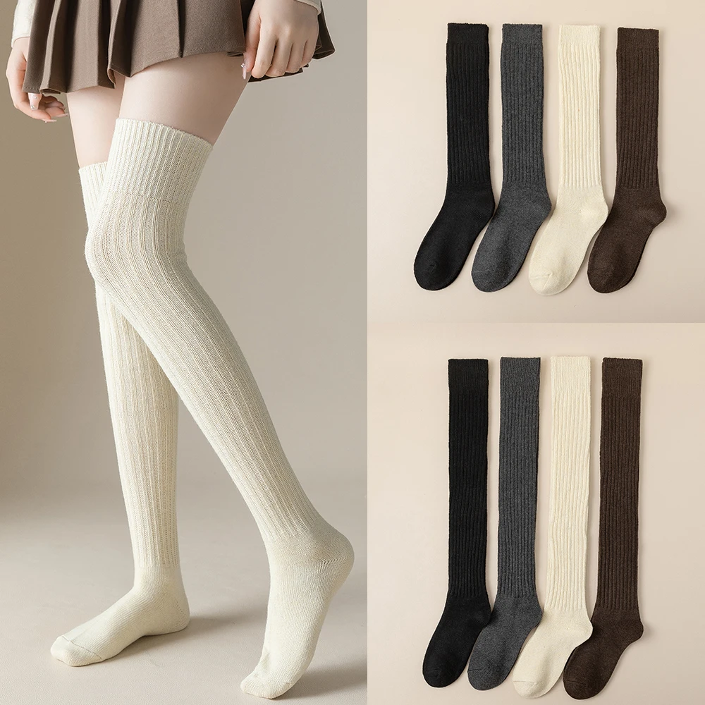 New-Women-s-Calf-Socks-Autumn-and-Winter-Tall-Wool-Socks-Stripe-Thigh ...
