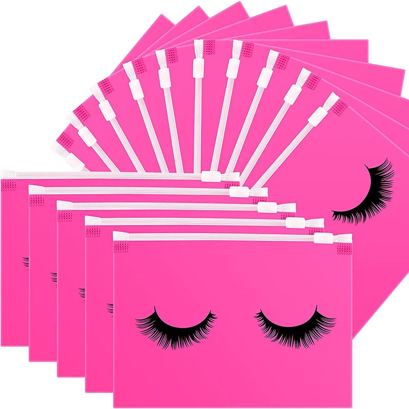 10pcs Eyelash Zipper Bags PE Pink Storage Bag Reuse Waterproof Cosmetic ...