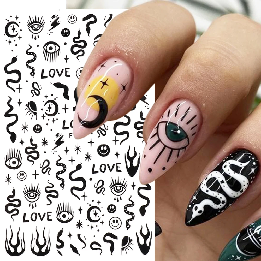 Evil-Eyes-Snake-Nail-Stickers-Black-White-Sliders-For-Nails-Stars-Moon ...