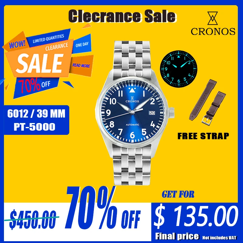 Cronos-Pilot-Flieger-Mechanical-Men-Watch-39mm-Stainless-steel-Super ...