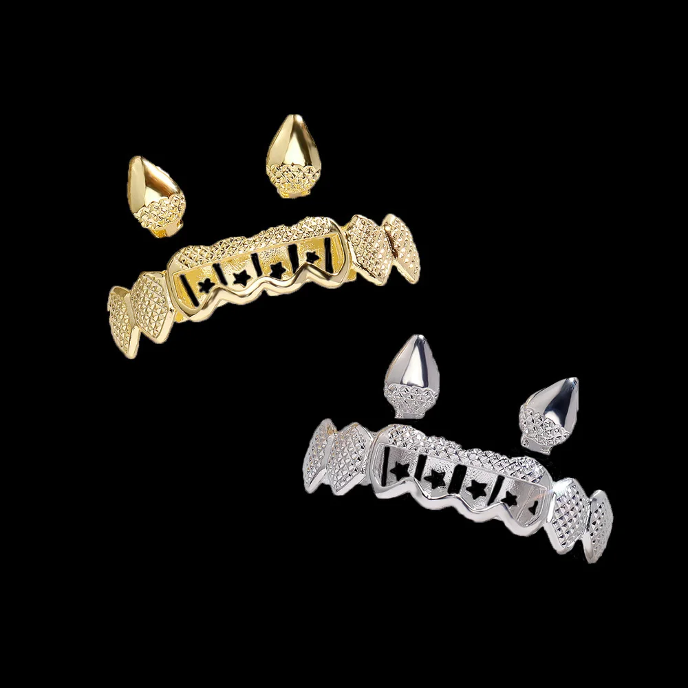 RACHELZ-Fashion-2-8-Check-Pattern-Hollow-Teeth-Grillz-Fangs-Hip-Hop-DIY ...