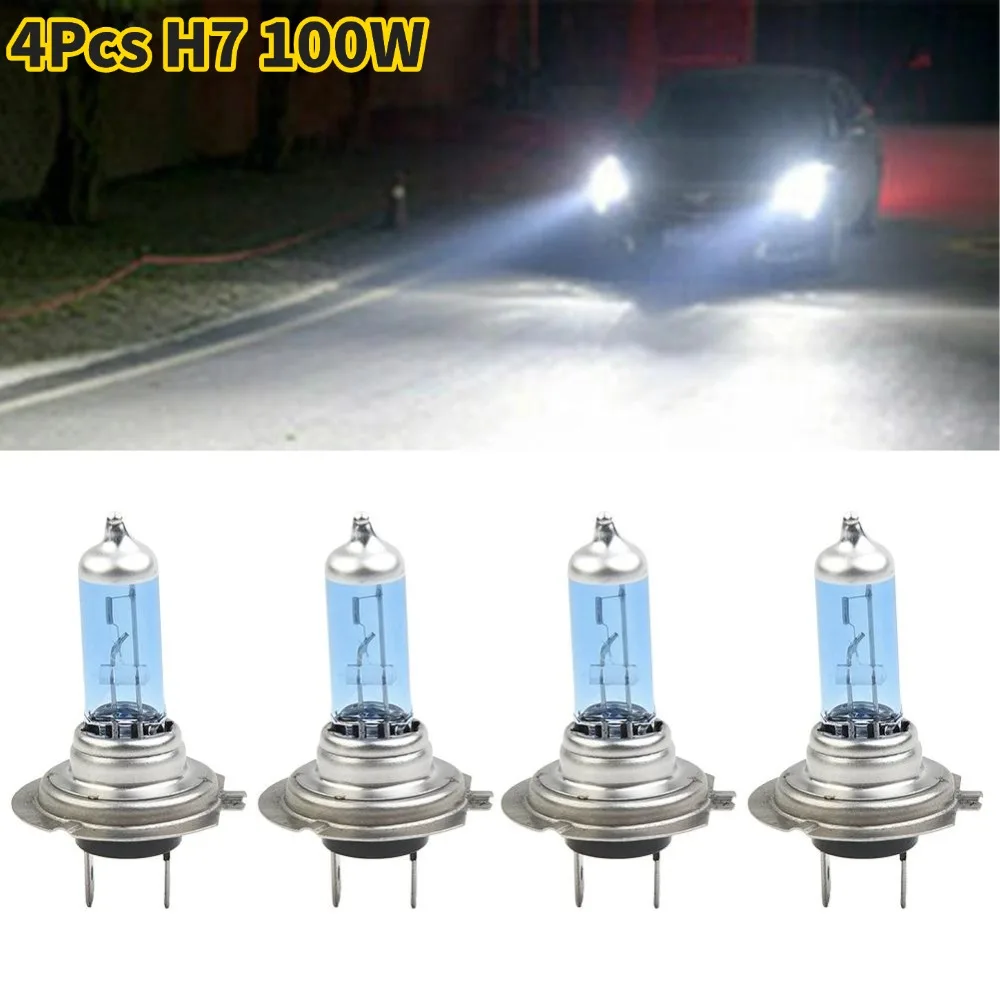 4Pcs Car H7 100W LED Headlights 12V 4500K Super White Daytime Running ...